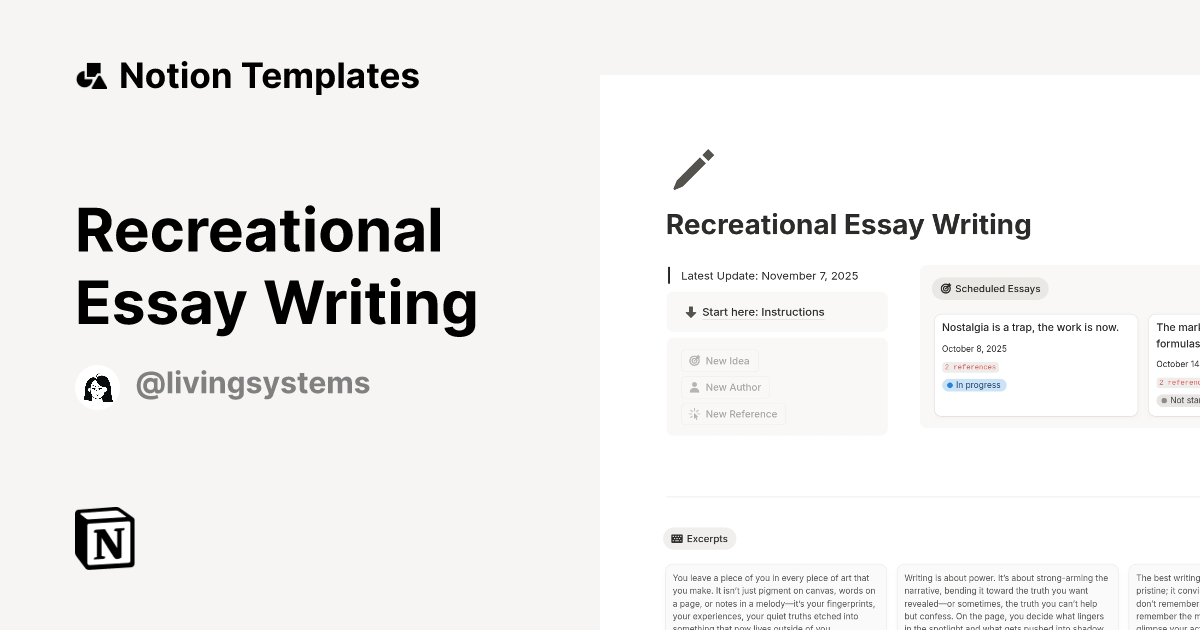 Recreational Essay Writing Template by Eri | Living Systems | Notion ...