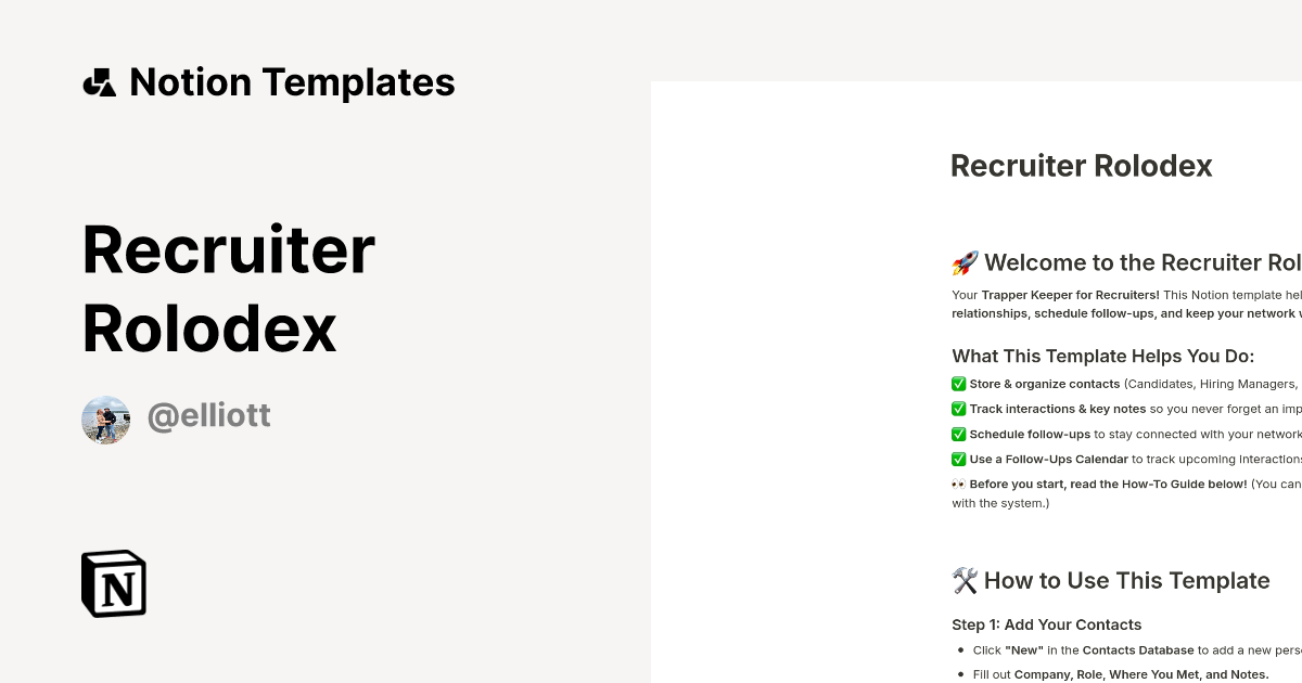 Recruiter Rolodex Template by Elliott Chenger | Notion Marketplace