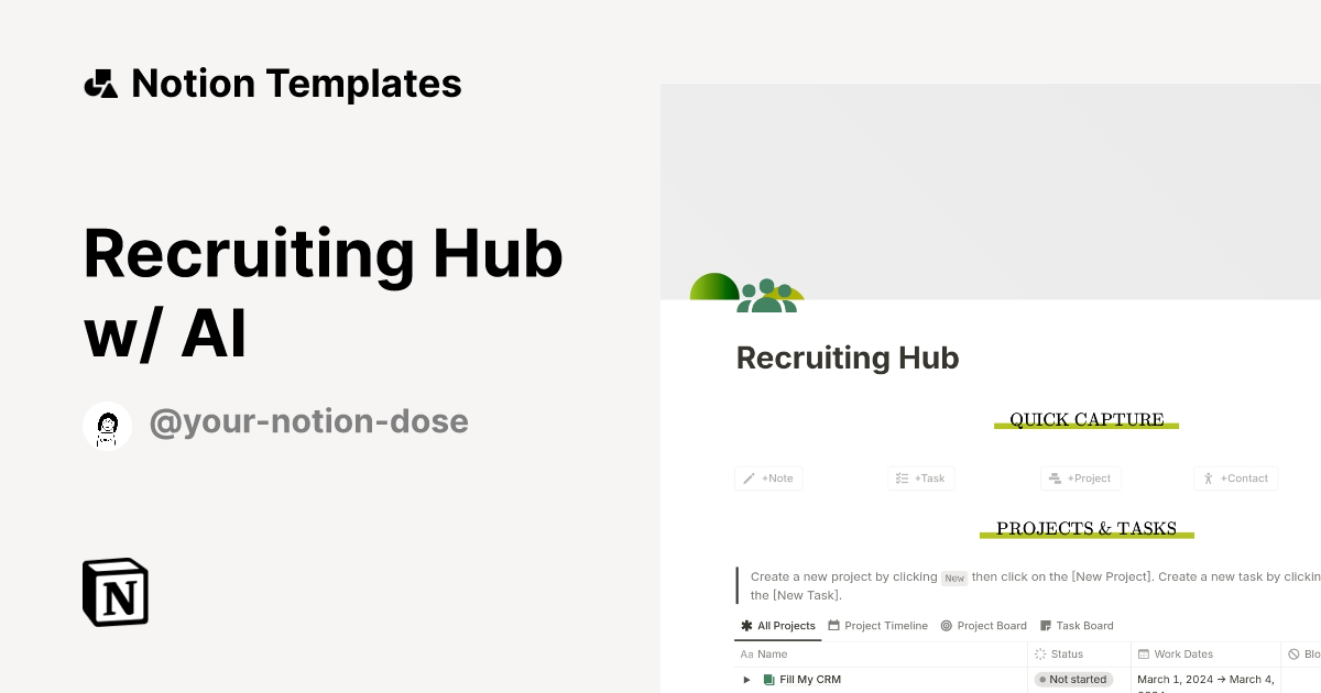 Recruiting Hub w/ AI Template by Your Notion Dose | Notion Marketplace