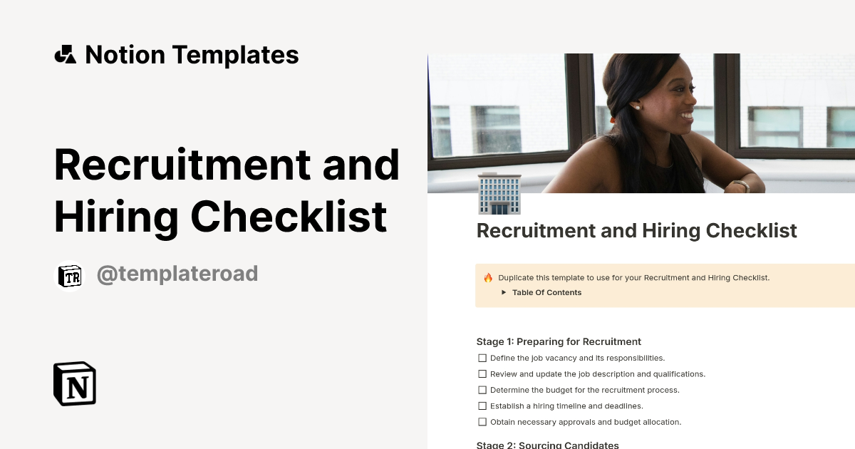 Recruitment and Hiring Checklist Template by Template Road | Notion ...