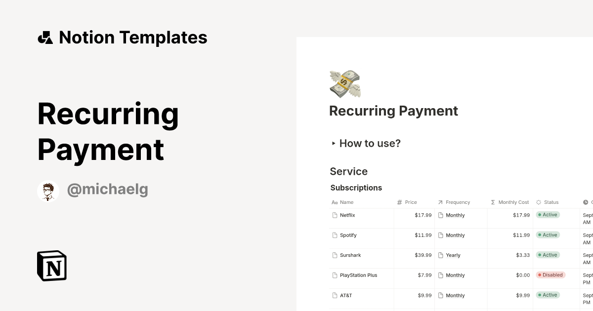 Recurring Payment Template | Notion Marketplace