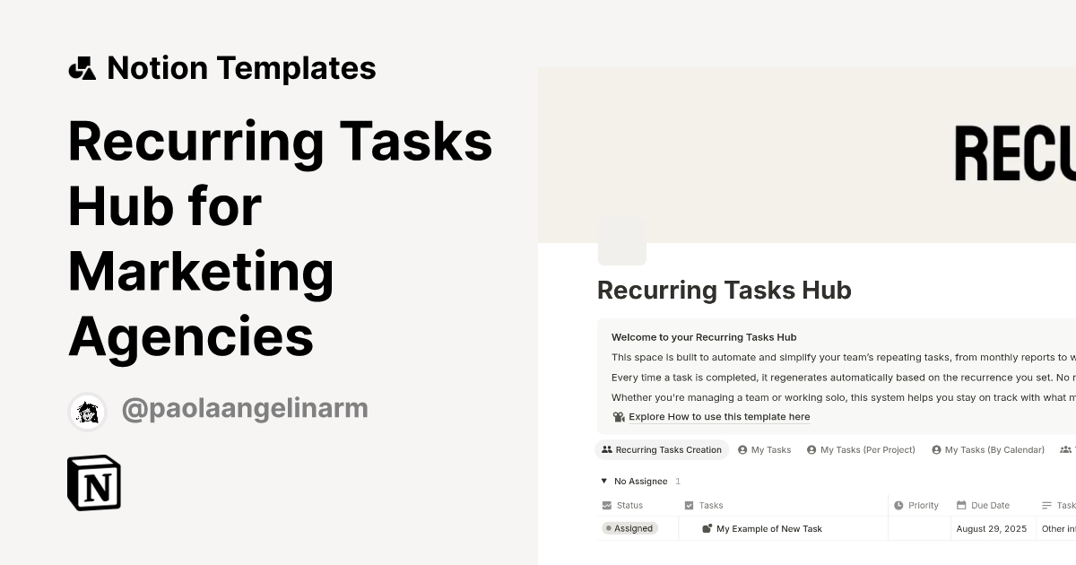 Recurring Tasks Hub for Marketing Agencies Template | Notion Marketplace