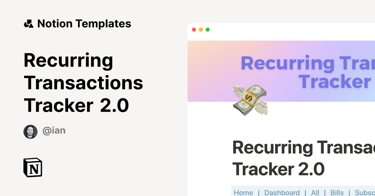 Recurring Transactions Tracker 2.0 Template by Ian Dikhtiar | Notion ...