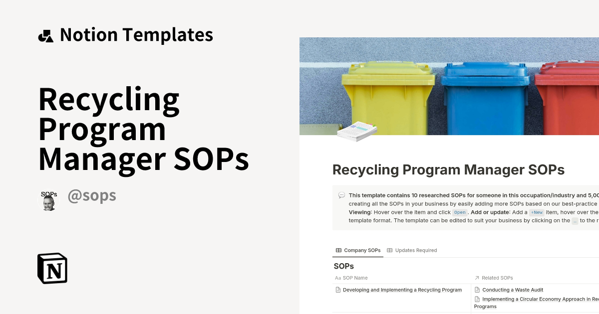 Recycling Program Manager SOPs Template by SOPs | Notion Marketplace