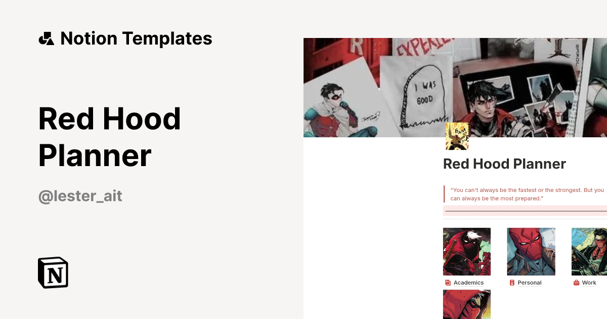 Red Hood Planner Template by Lester | Notion Marketplace