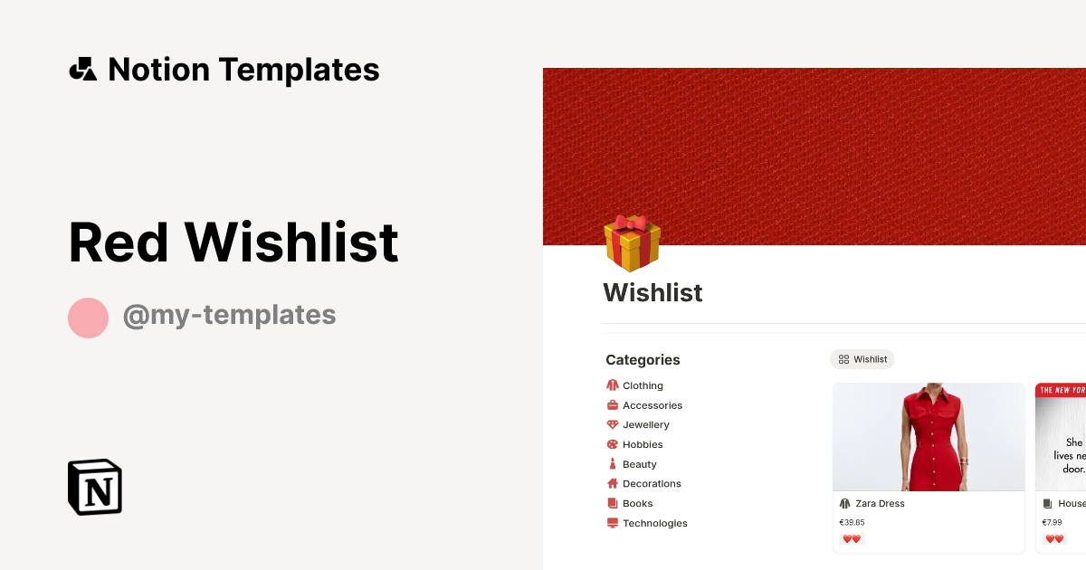 Red Wishlist Template by Mai Templates | Notion Marketplace