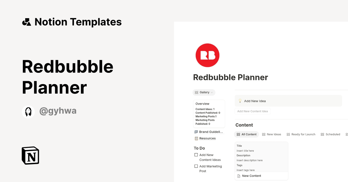Redbubble Planner Template by gyhwa | Notion Marketplace