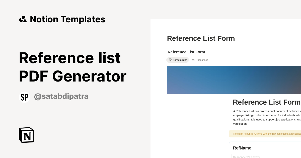 Reference list PDF Generator Template by Satabdi Patra | Notion Marketplace