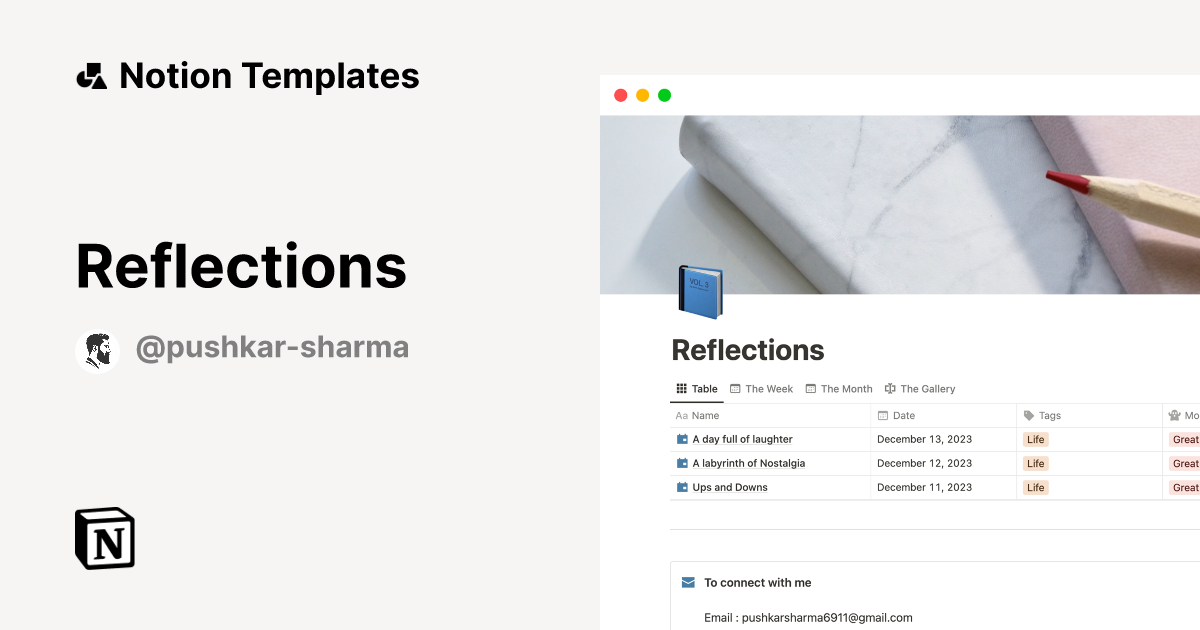 Reflections Template by Pushkar Sharma | Notion Marketplace