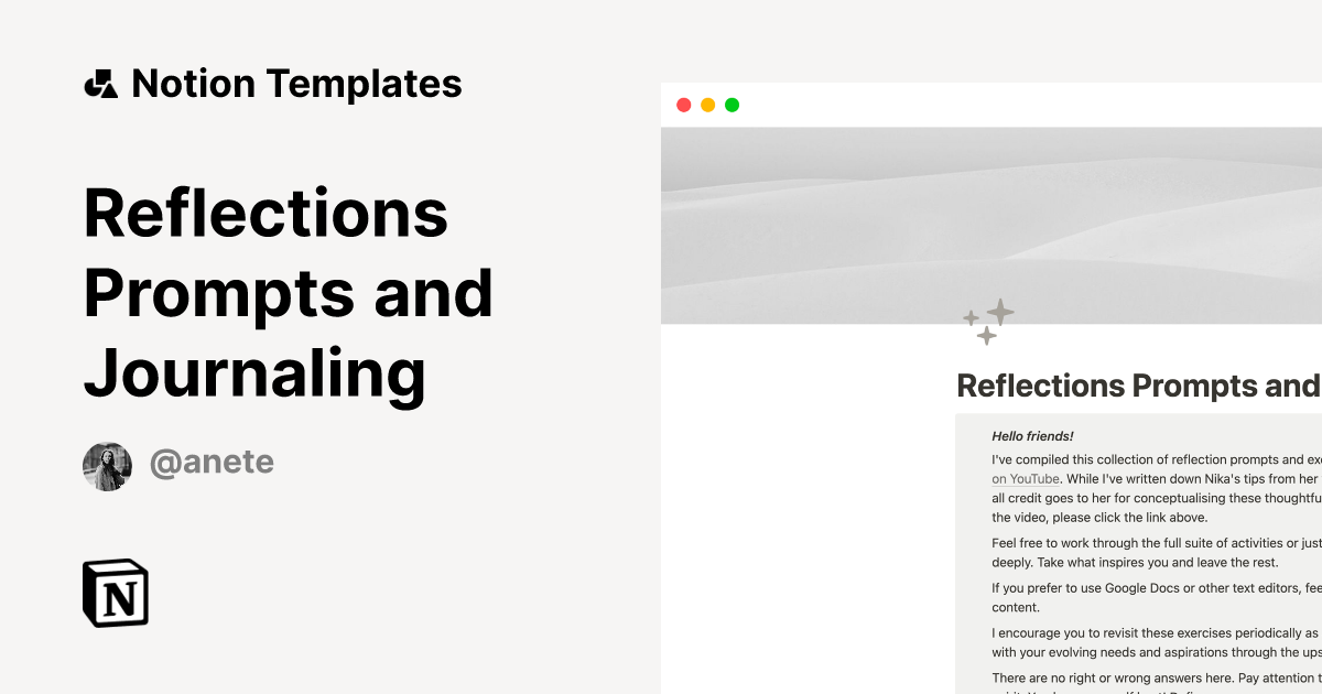 Reflections Prompts and Journaling Template | Notion Marketplace