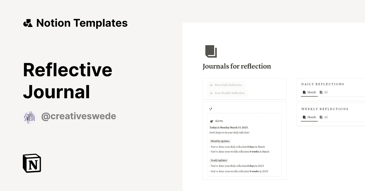 Reflective Journal Template by Creative Swede | Notion Marketplace
