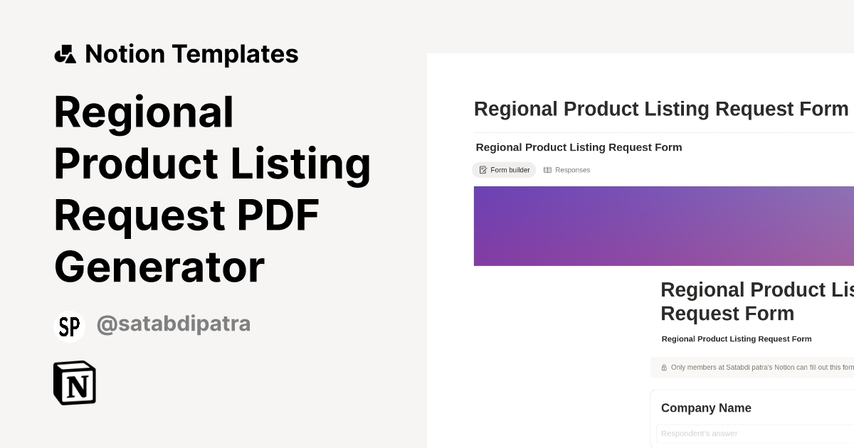 Regional Product Listing Request PDF Generator Template | Notion ...