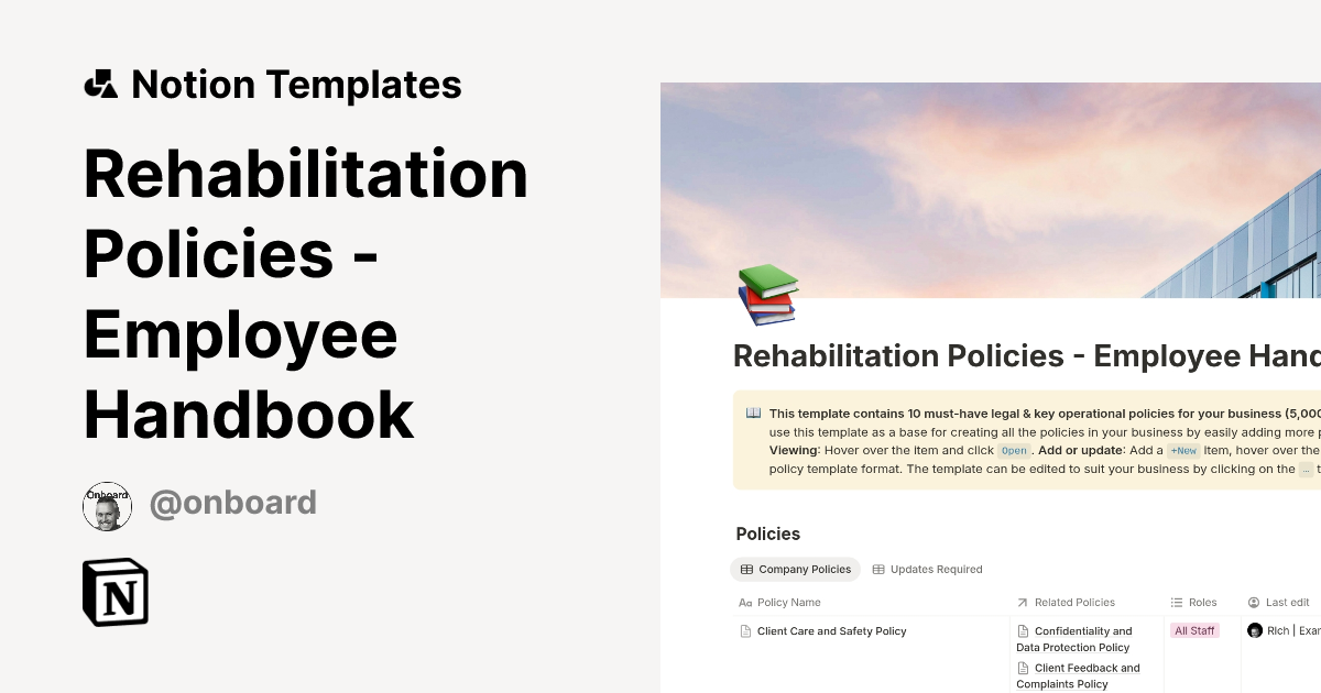 Rehabilitation Policies - Employee Handbook Template by Onboarding ...