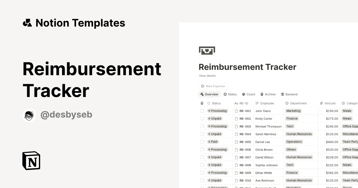 Reimbursement Tracker Template by desbyseb | Notion Marketplace