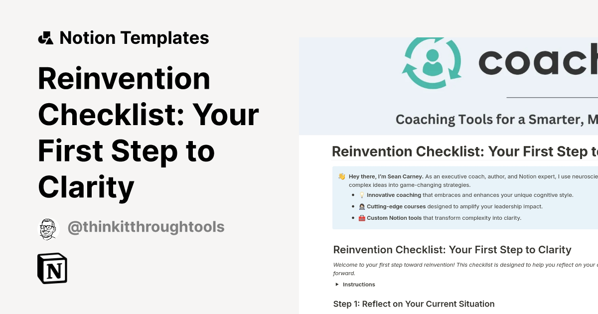 Reinvention Checklist: Your First Step to Clarity Template | Notion ...