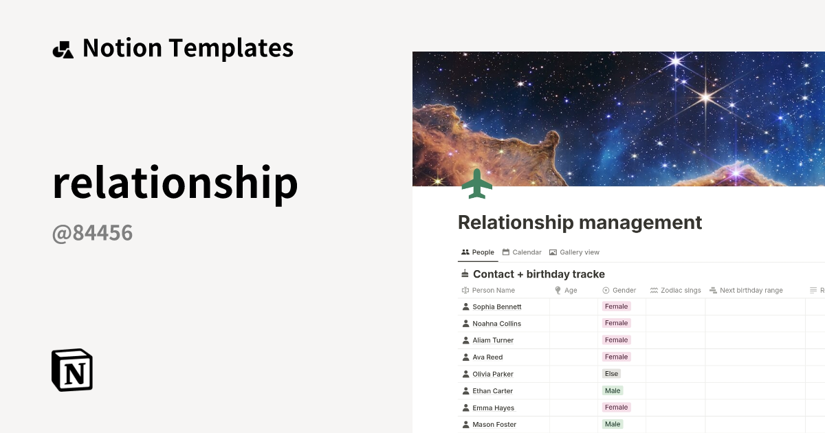 relationship Template by 1231 | Notion Marketplace