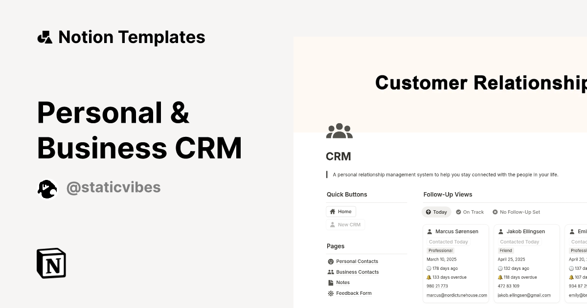 Personal & Business CRM Template | Notion Marketplace