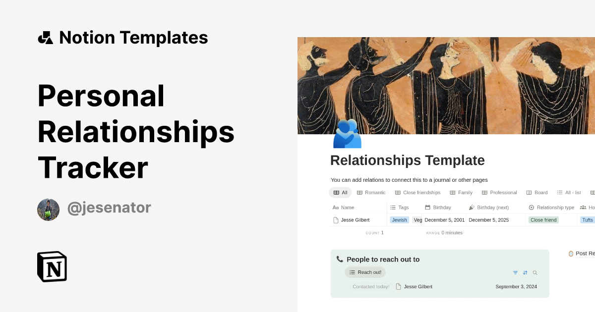 Personal Relationships Tracker Template by Jesse Gilbert | Notion ...