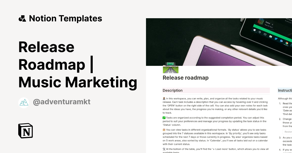 Release Roadmap | Music Marketing Template | Notion Marketplace