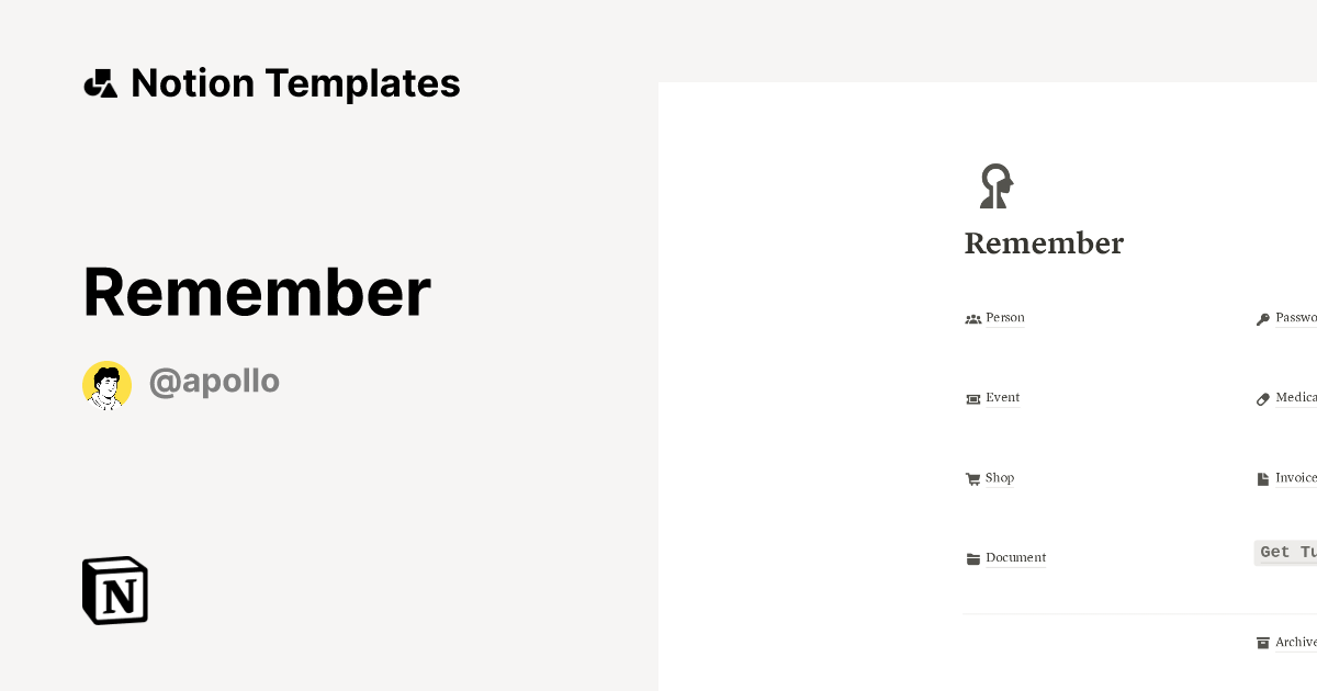 Remember Template by Apollo | Notion Marketplace