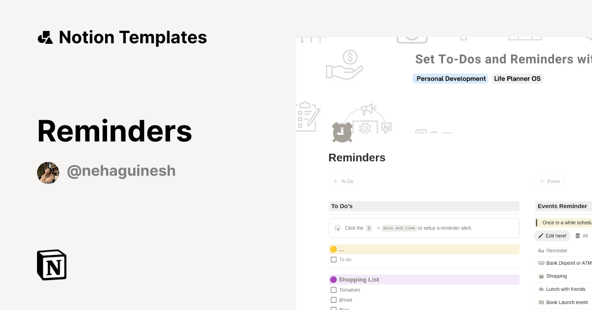 Reminders Template by Neha Guinesh | Notion Marketplace