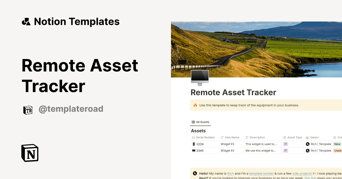 Remote Asset Tracker Template by Template Road | Notion Marketplace