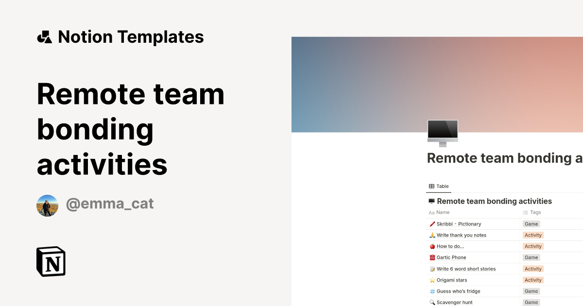 Remote team bonding activities Template by Emma (Catlin) Chavez ...