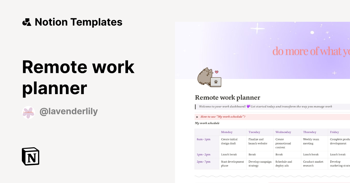 Remote work planner Template by lavenderlily | Notion Marketplace