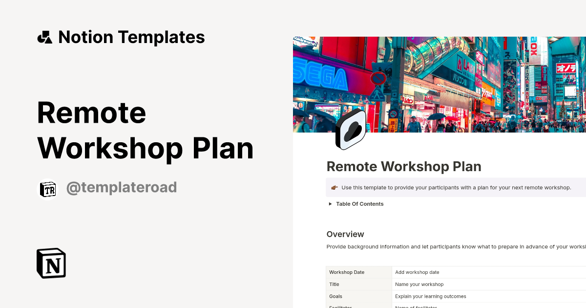 Remote Workshop Plan Template | Notion Marketplace