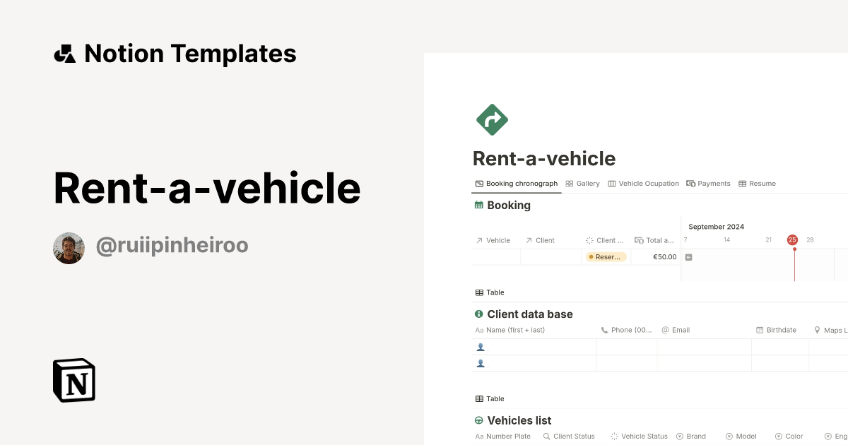 Rent-a-vehicle Template | Notion Marketplace