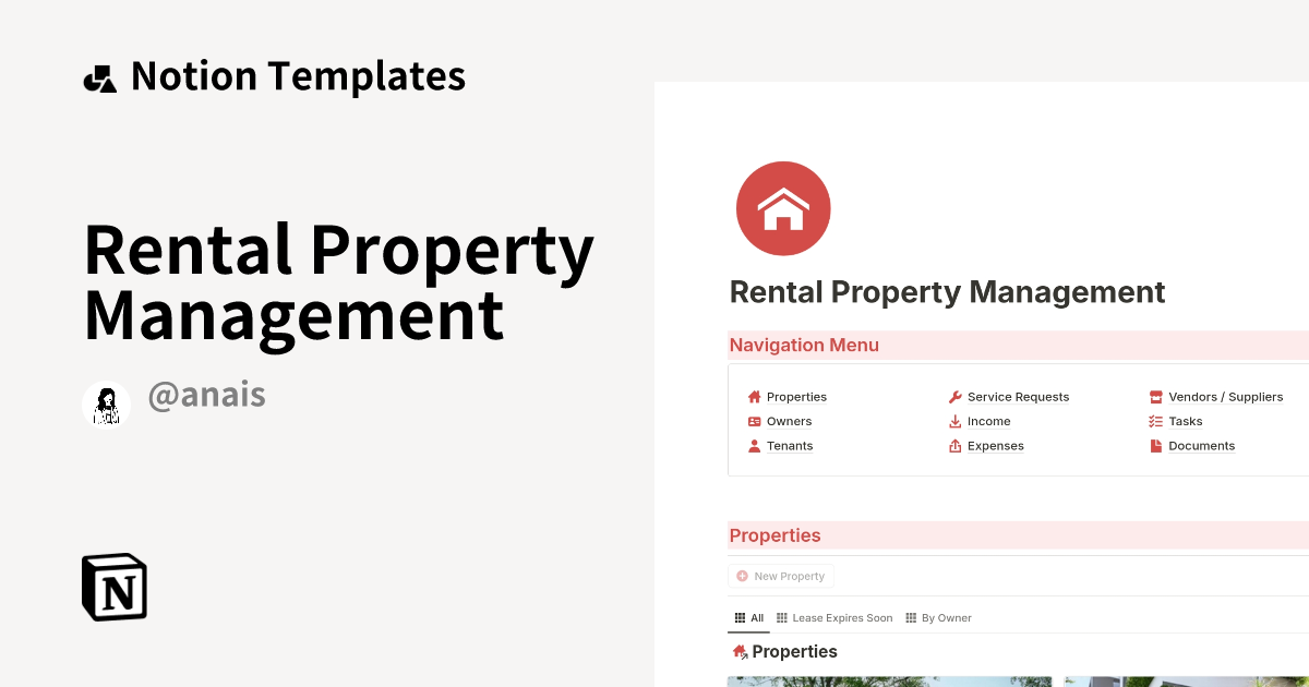 Rental Property Management Template by Anaïs | Notion Marketplace