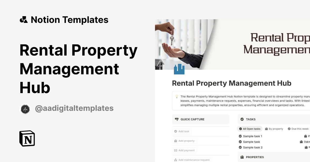 Rental Property Management Hub Template by AA Digital templates ...