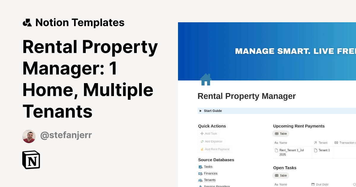 Rental Property Manager: 1 Home, Multiple Tenants Template | Notion ...
