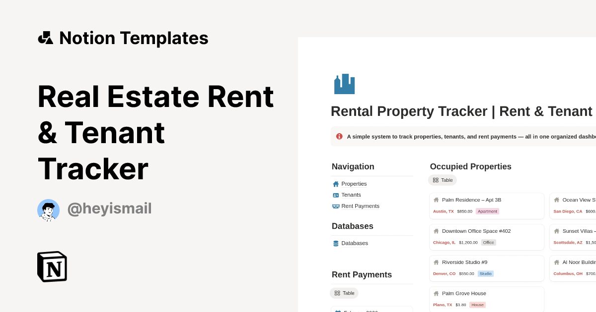 Real Estate Rent & Tenant Tracker Template | Notion Marketplace