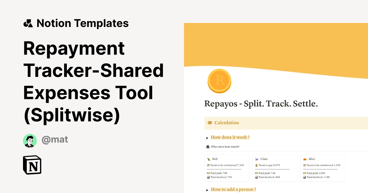 Repayment Tracker-Shared Expenses Tool (Splitwise) Template | Notion Marketplace