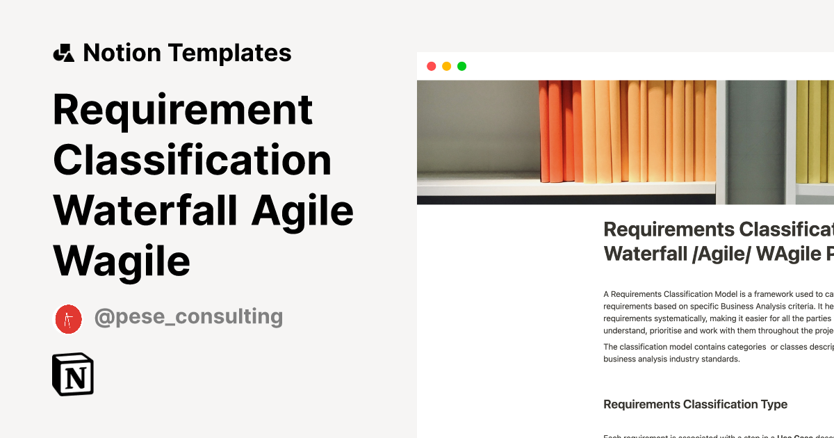 Requirement Classification Waterfall Agile Wagile Template by PESE ...