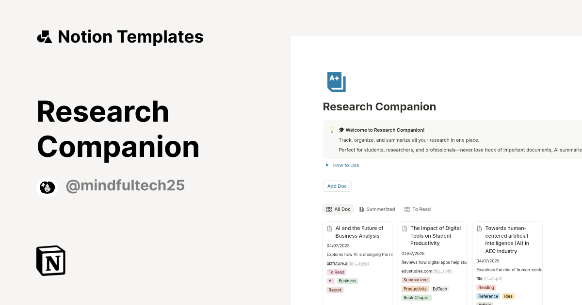 Research Companion Template by Osesenaga Okieimen | Notion Marketplace