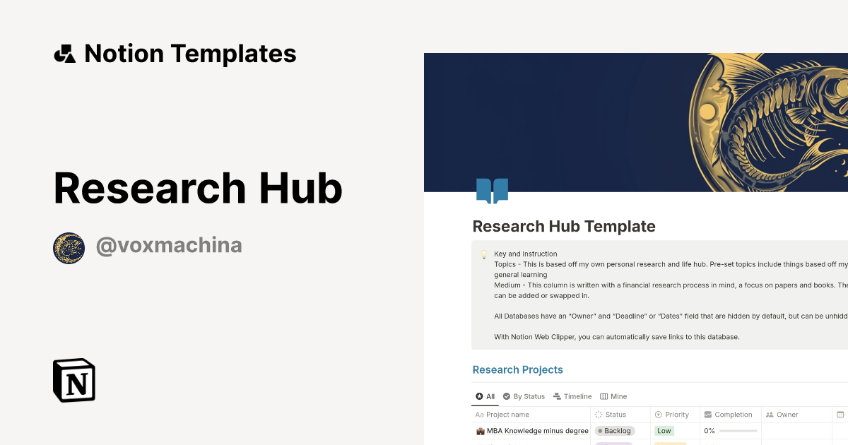 Research Hub Template by Vox Machina | Notion Marketplace