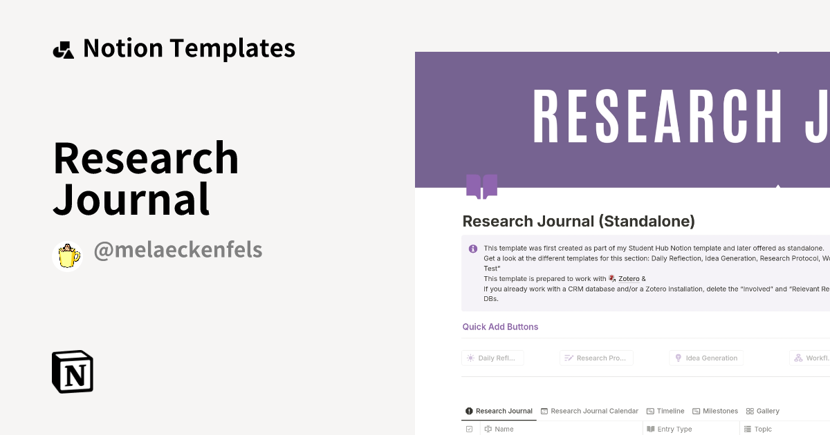 Research Journal Template | Notion Marketplace