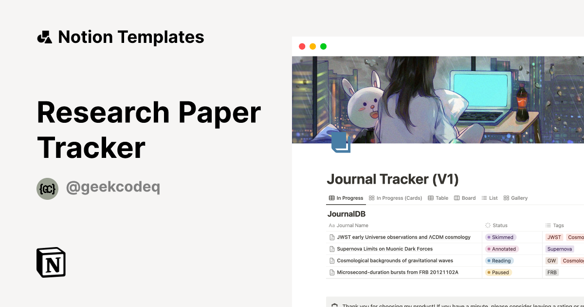 Research Paper Tracker Template by GeekCode | Notion Marketplace