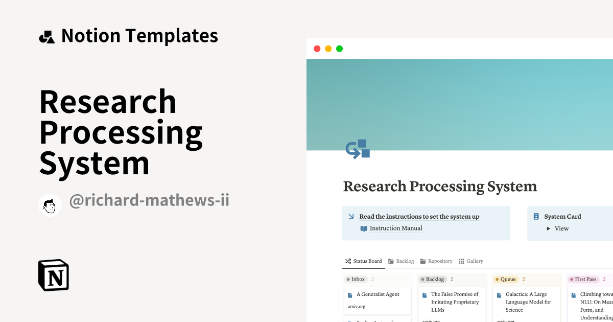 Research Processing System Template | Notion Marketplace