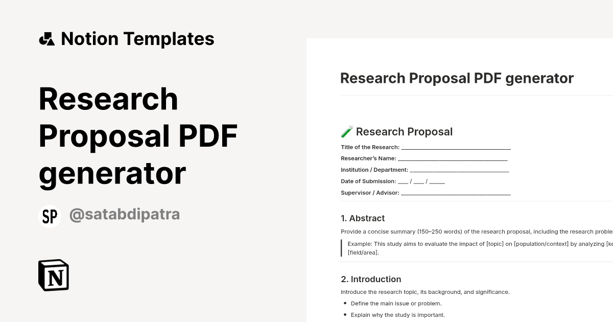 Research Proposal PDF generator Template | Notion Marketplace