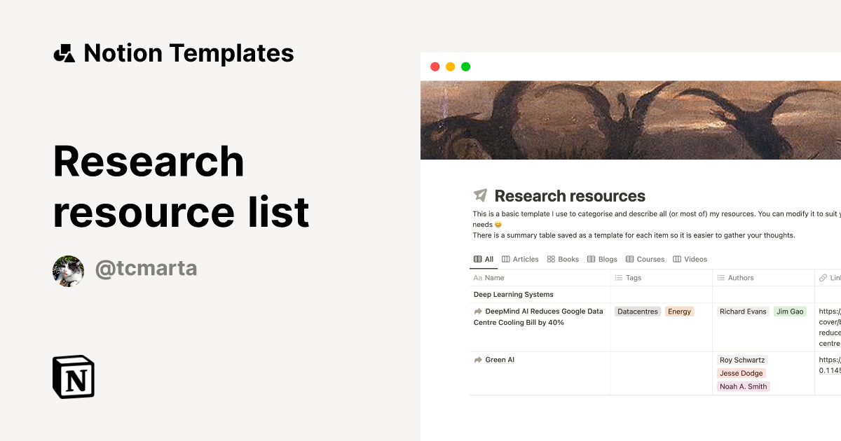 Research resource list Template by marta | Notion Marketplace
