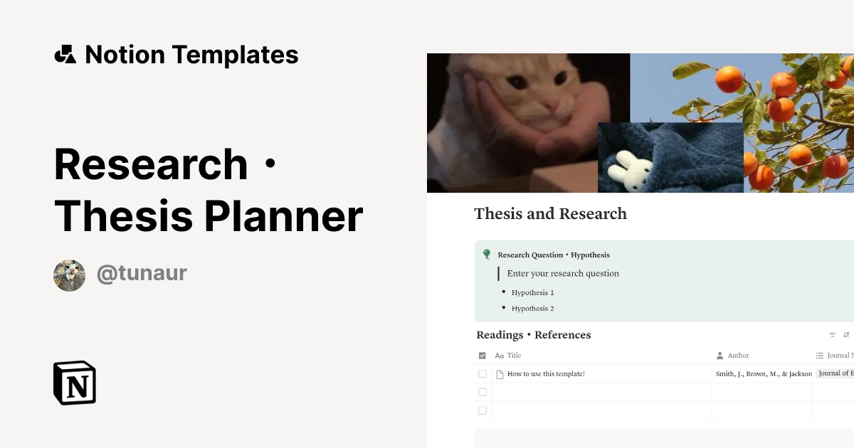 Research・Thesis Planner Template | Notion Marketplace