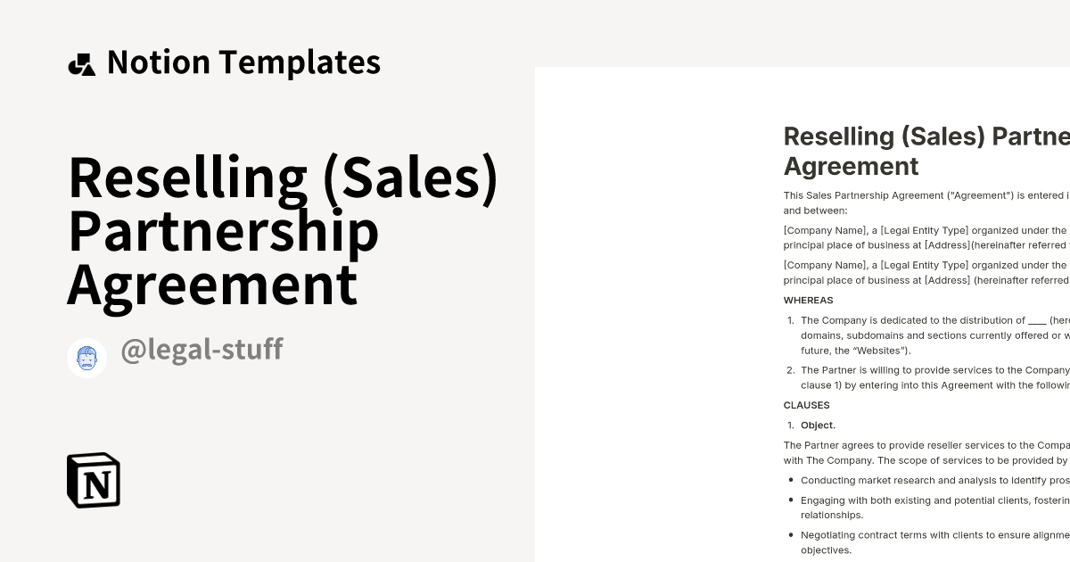 Reselling (Sales) Partnership Agreement Template by Legal Stuff ...
