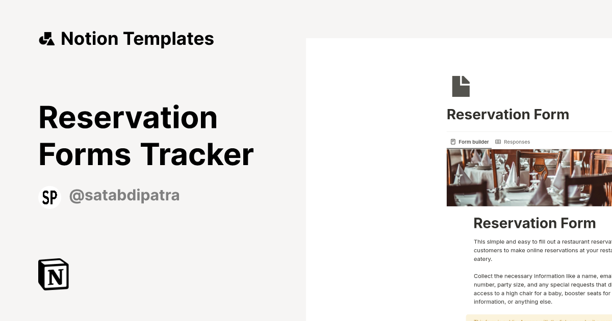 Reservation Forms Tracker Template | Notion Marketplace