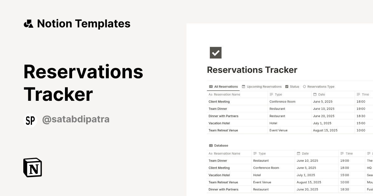 Reservations Tracker Template | Notion Marketplace