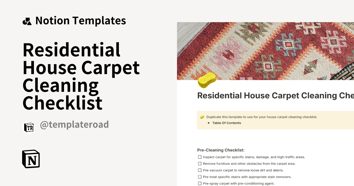 Residential House Carpet Cleaning Checklist Template | Notion Marketplace