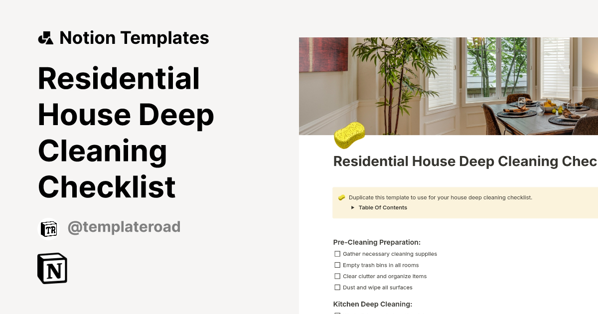 Residential House Deep Cleaning Checklist Template | Notion Marketplace