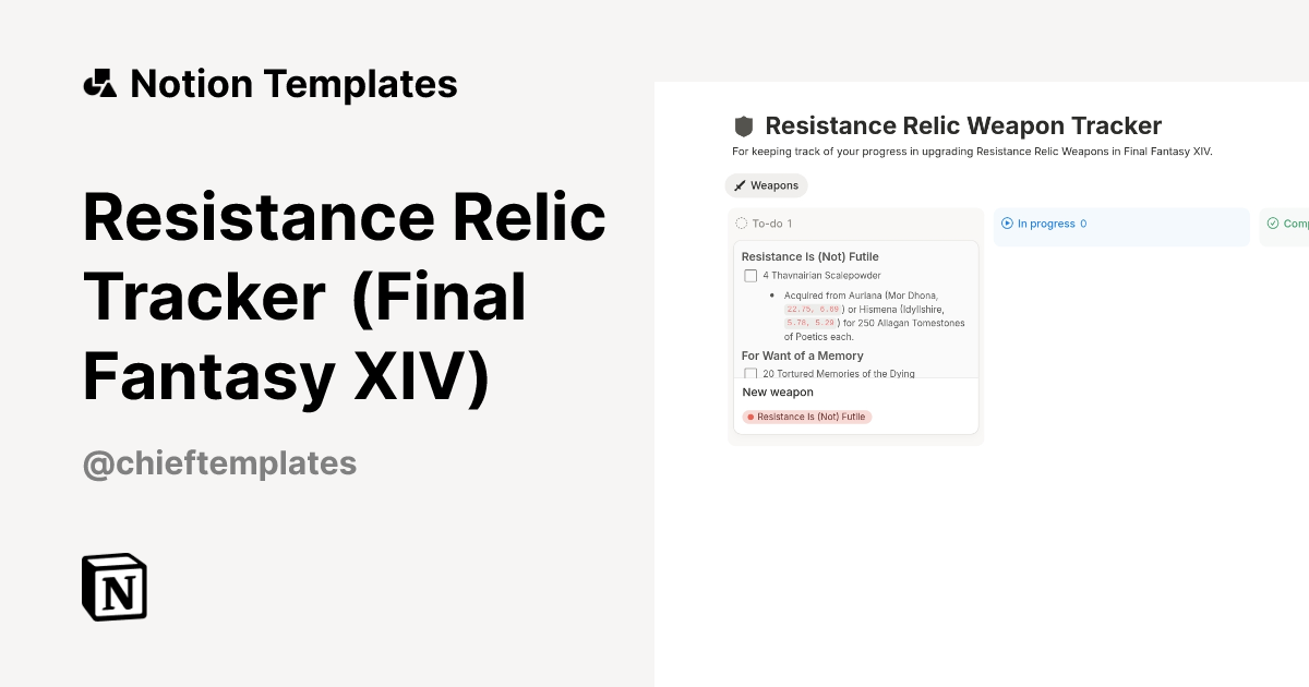 Resistance Relic Tracker (Final Fantasy XIV) Template by Chief's ...